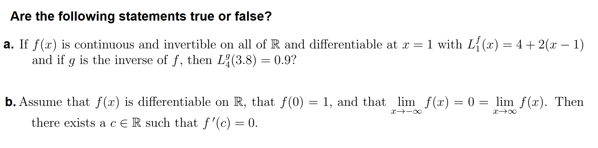 Solved Are the following statements true or false? a. If | Chegg.com