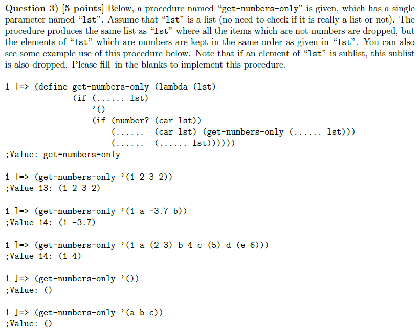 Solved Question 3) [5 ﻿points] ﻿Below, a procedure named | Chegg.com
