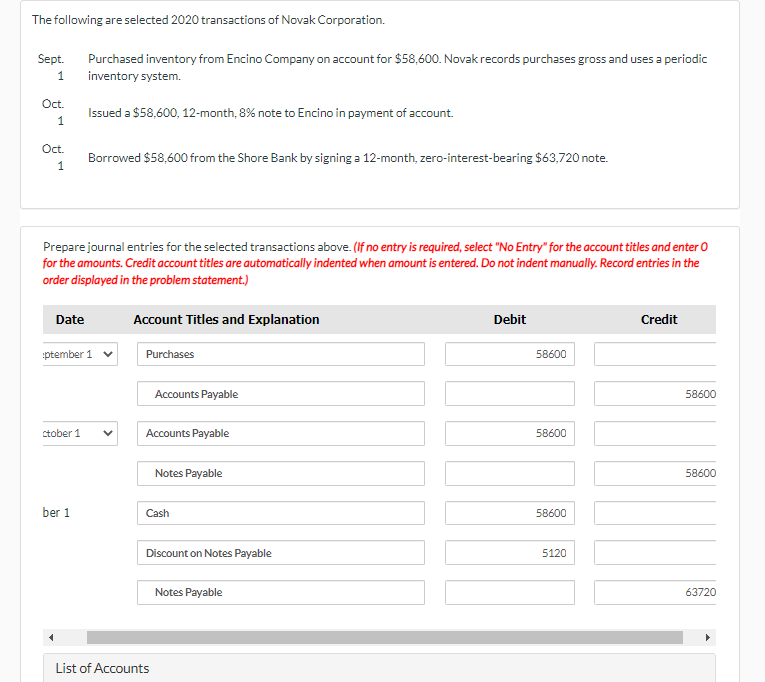 Solved The following are selected 2020 transactions of Novak | Chegg.com