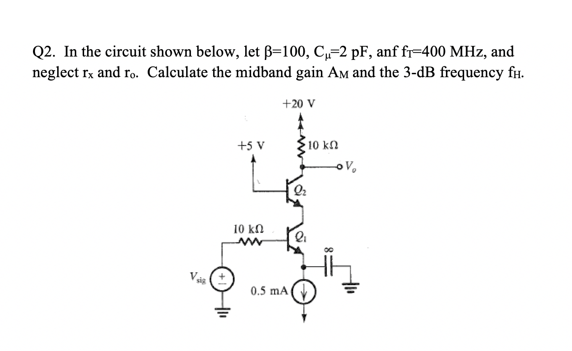 Solved Q2. In the circuit shown below, let B=100, Cu=2 pF, | Chegg.com