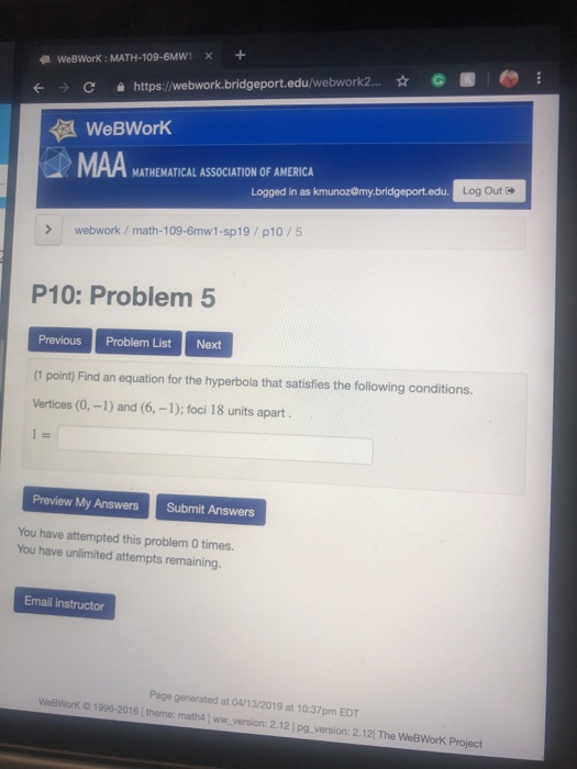 Solved > weBworK : MATH-109-6MW1 eC | Chegg.com