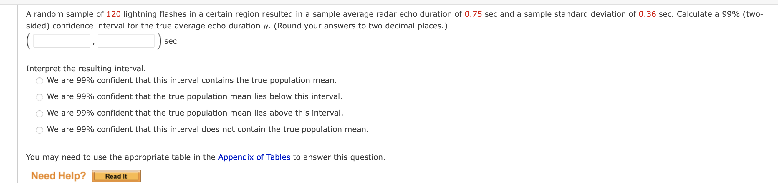 Solved sided) confidence interval for the true average echo | Chegg.com
