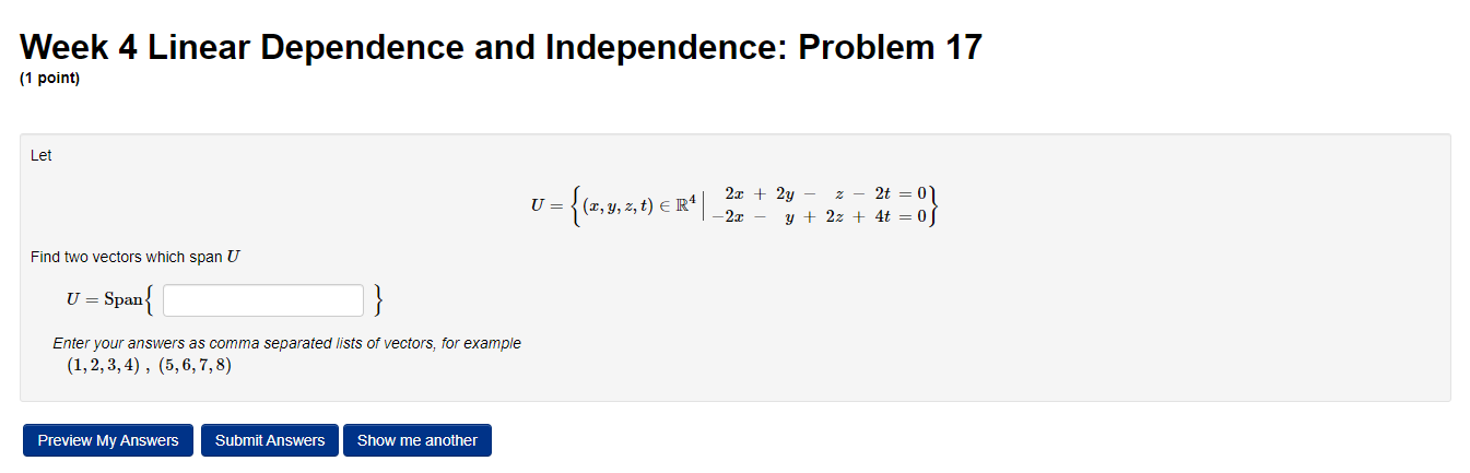 Solved Week 4 Linear Dependence and Independence: Problem 17 | Chegg.com