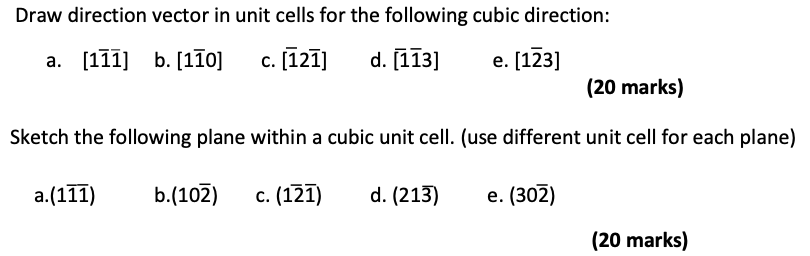 Solved Draw direction vector in unit cells for the following | Chegg.com