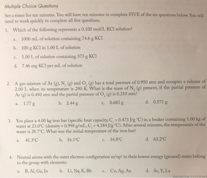 Solved Multiple Choice Questions Set a timer for ten | Chegg.com
