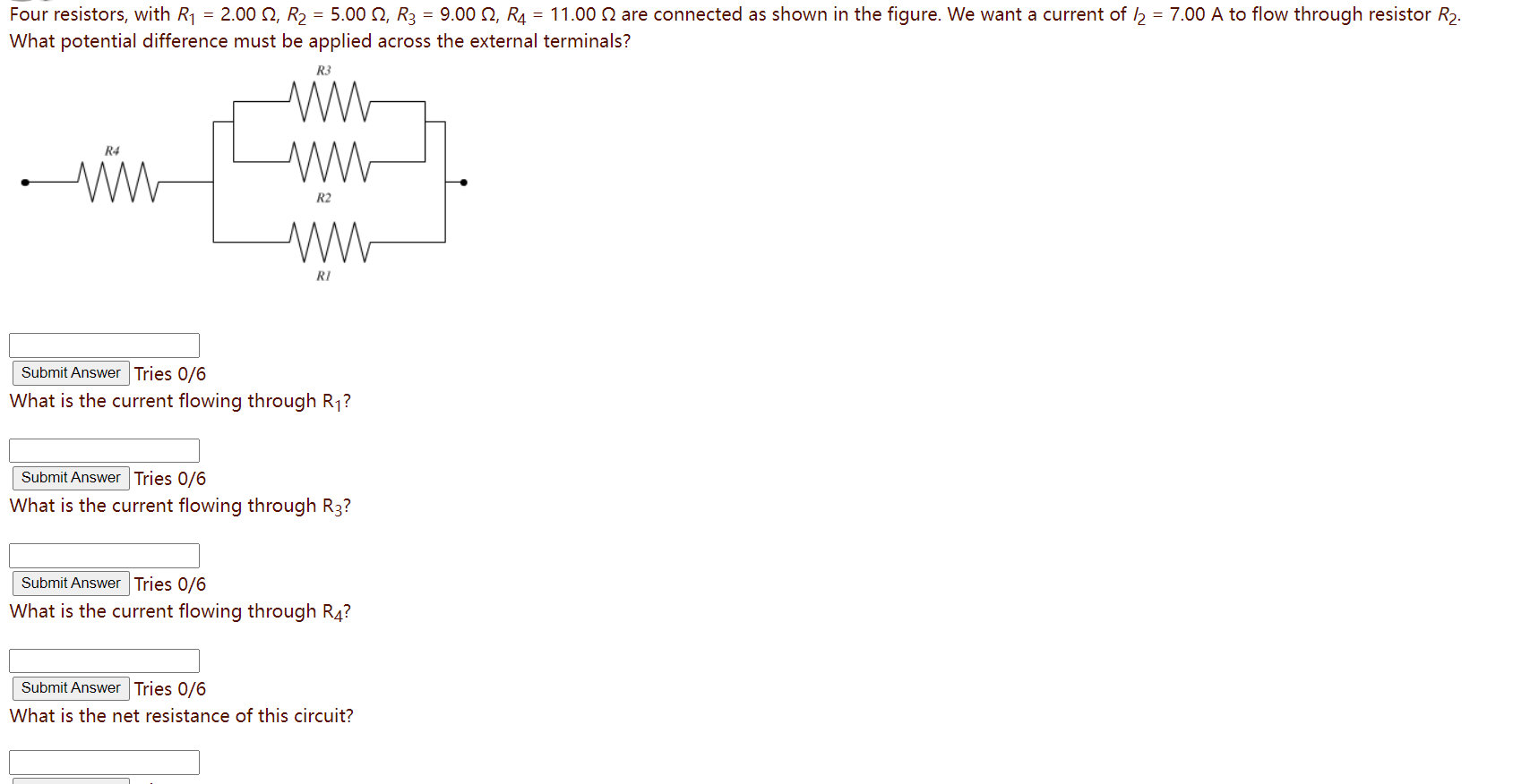 Solved = Four resistors, with R1 = 2.00 12, R2 = 5.00 12, R3 | Chegg.com