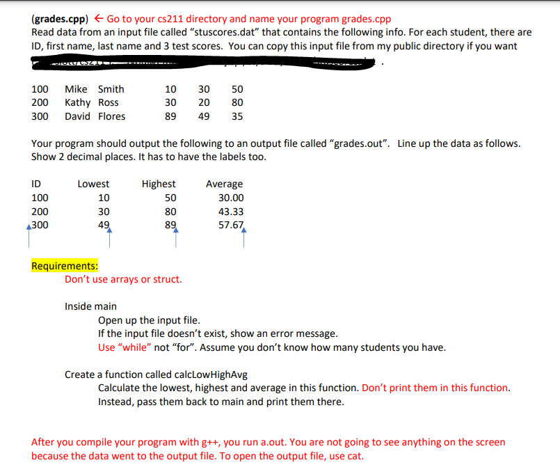 Solved (grades.cpp) + Go to your cs211 directory and name | Chegg.com