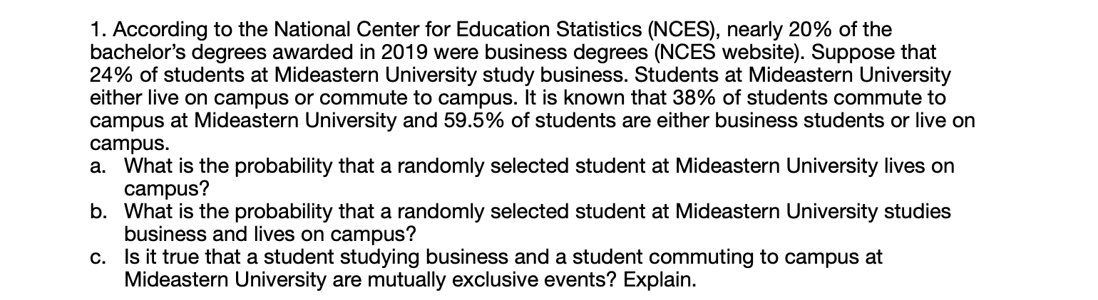 Solved 1. According to the National Center for Education | Chegg.com