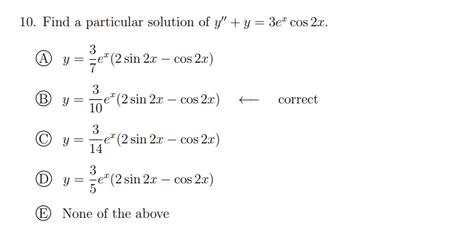 Solved 10. Find a particular solution of y" + y = 3e" cos | Chegg.com