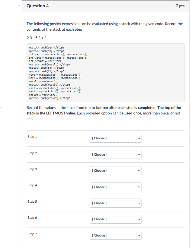 Solved Question 4 7 pts The following postfix expression can | Chegg.com
