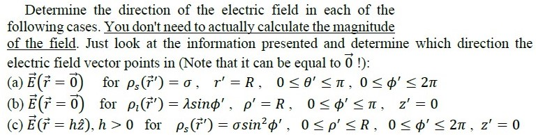 Solved Determine the direction of the electric field in each | Chegg.com