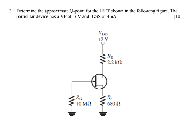 Solved 3. Determine the approximate Q-point for the JFET | Chegg.com