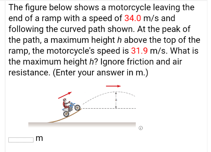 Solved The figure below shows a motorcycle leaving the end | Chegg.com