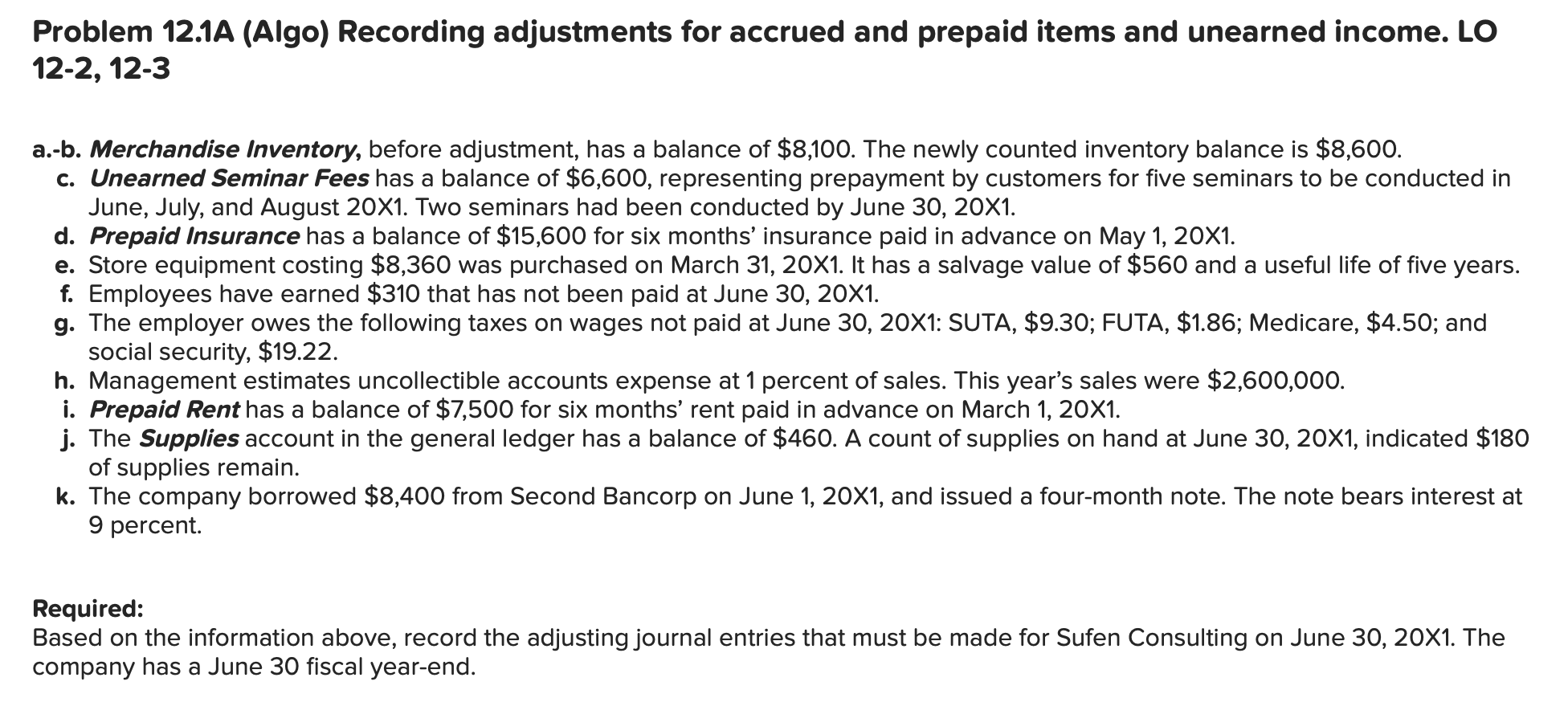 Solved Problem 12.1A (Algo) Recording adjustments for | Chegg.com