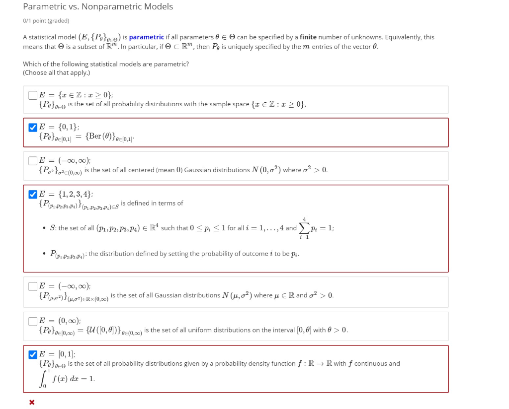 Solved Parametric vs. Nonparametric Models 0/1 point | Chegg.com