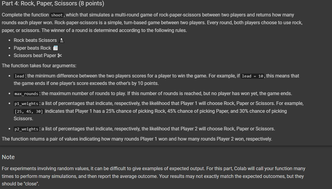 Solved Part 4: Rock, Paper, Scissors (8 points) Complete the | Chegg.com