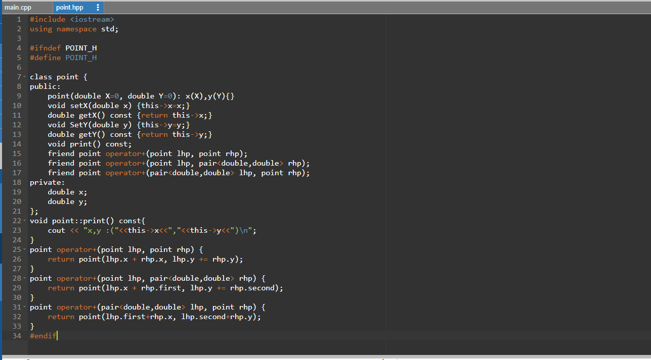 Solved main.cpp point.hpp 1 #include 2 using namespace | Chegg.com
