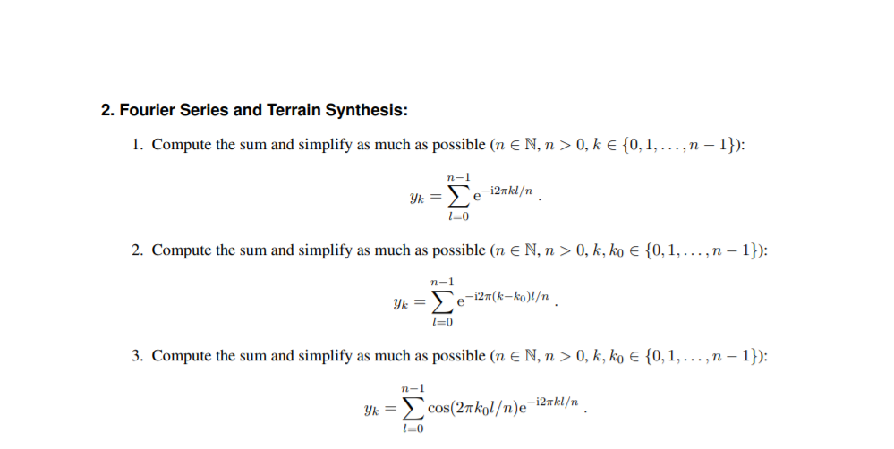 Solved 2. Fourier Series and Terrain Synthesis: 1. Compute | Chegg.com