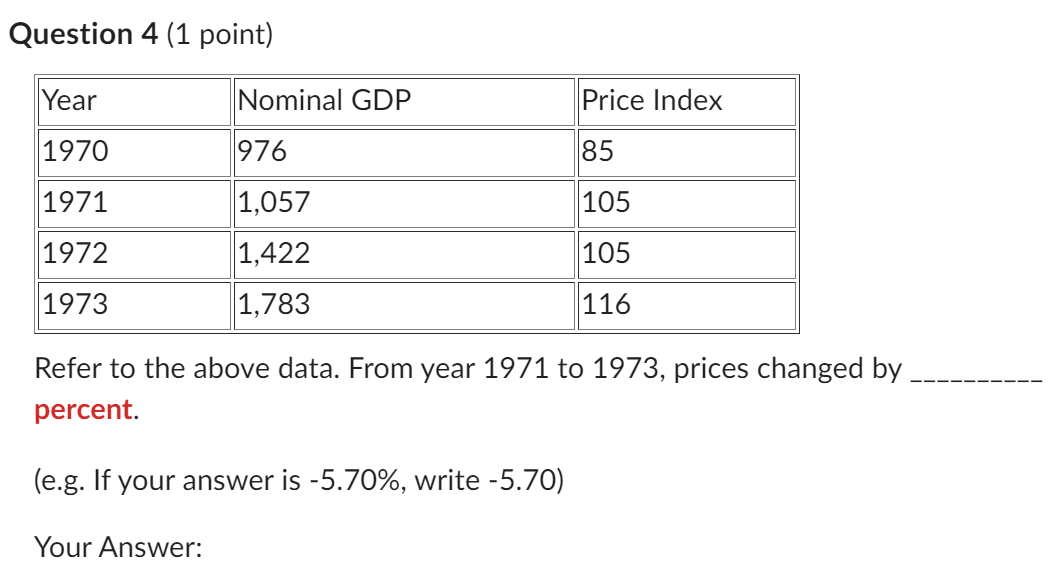 Solved Question 4 (1 point) Refer to the above data. From | Chegg.com