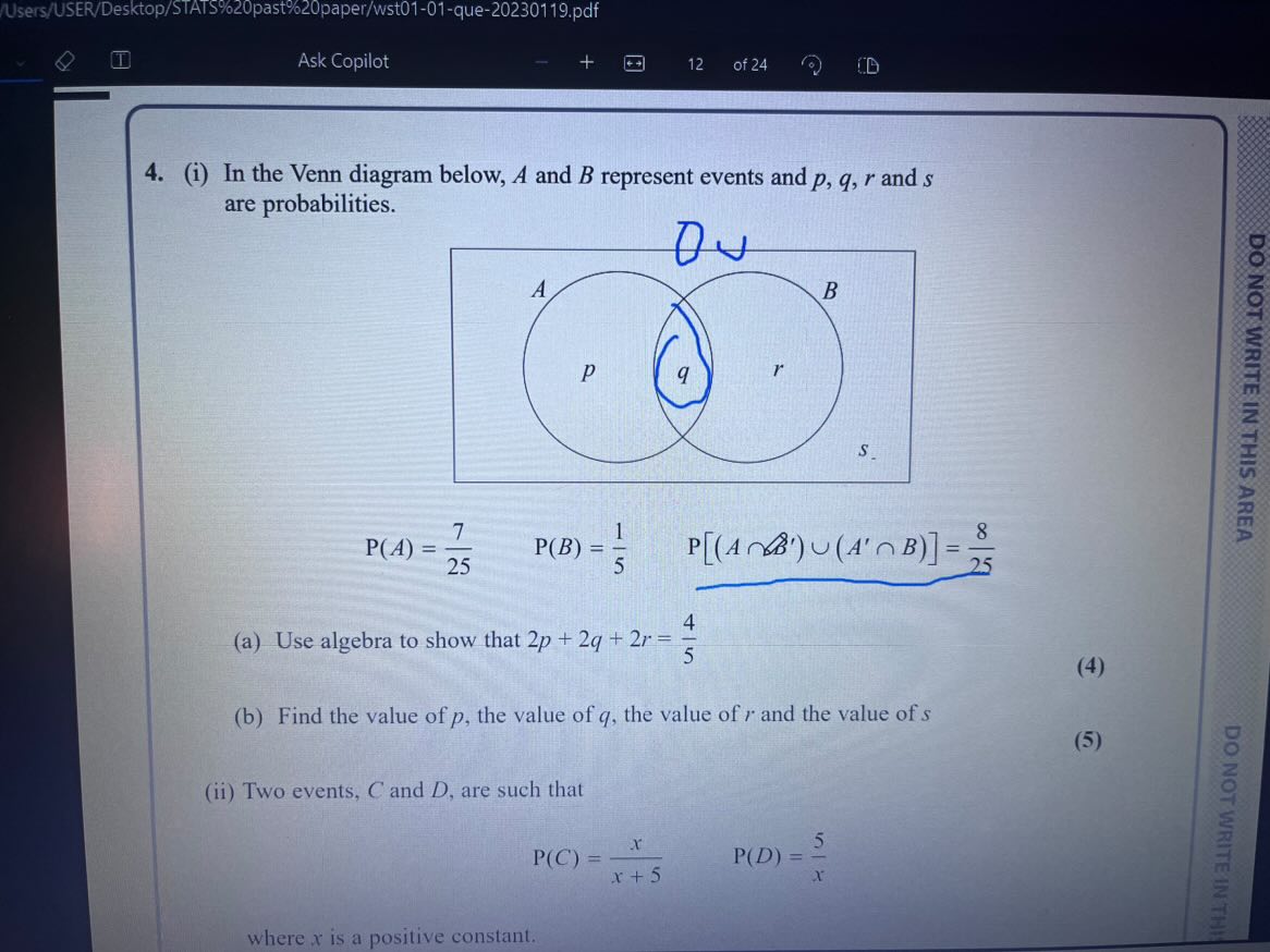 Solved (i) In the Venn diagram below, A and B represent | Chegg.com