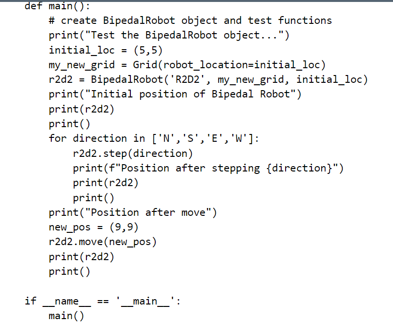 Solved Create a class definition called BipedalRobot that is | Chegg.com