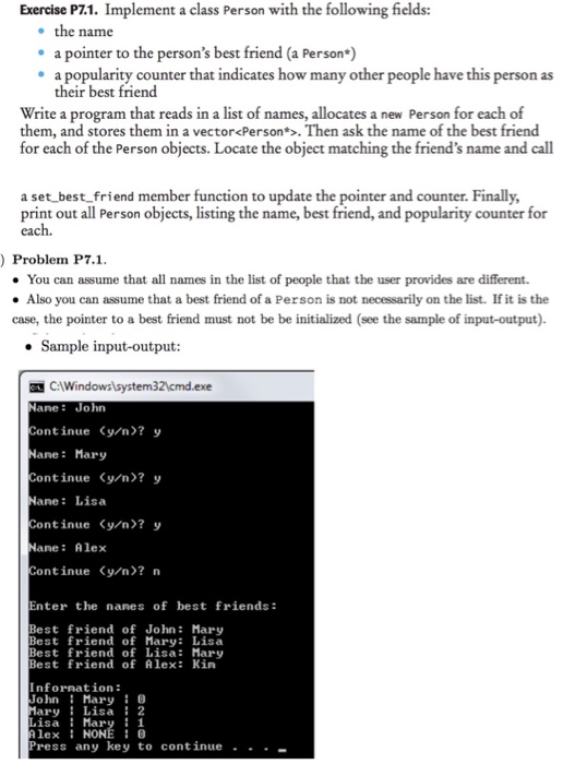 Solved Exercise P7.1. Implement a class Person with the | Chegg.com