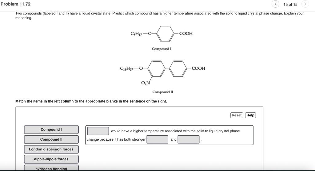 Solved Two compounds (labeled I and II) have a liquid | Chegg.com