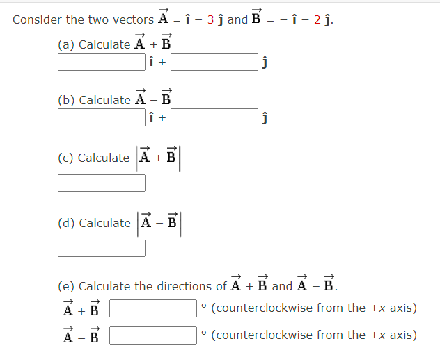 Solved Consider the two vectors A with arrow = î − 3 ĵ and B | Chegg.com