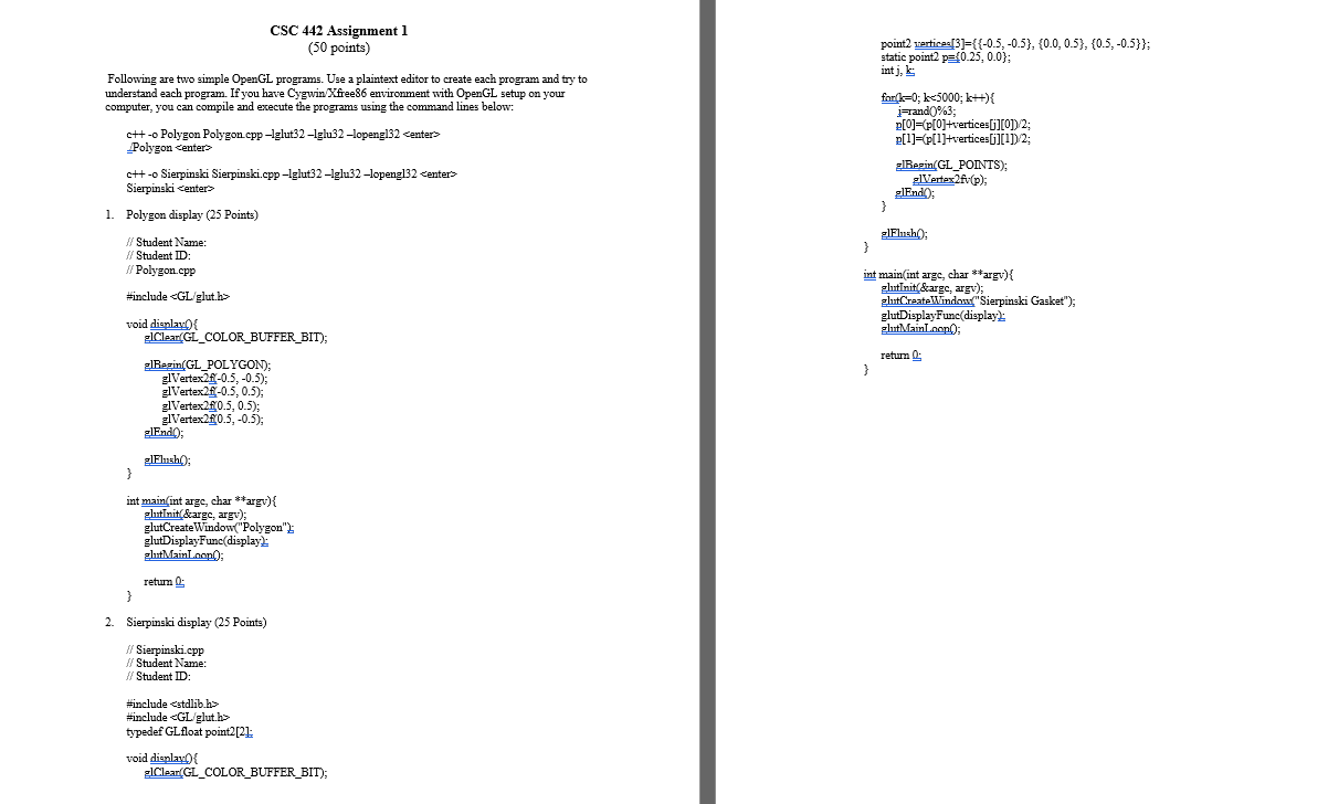 CSC 442 Assignment 1 (50 points) Following are two | Chegg.com