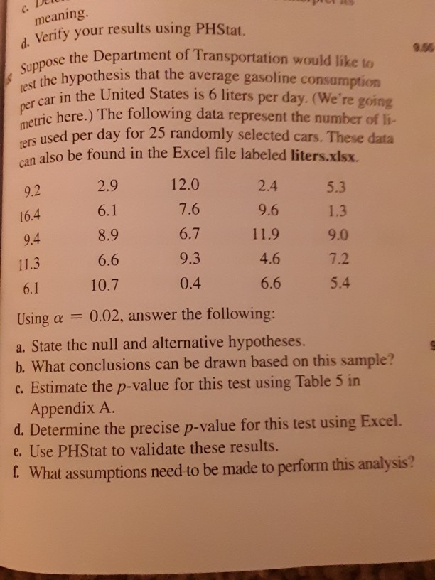 Solved meaning Verify your results using PHStat. e the | Chegg.com