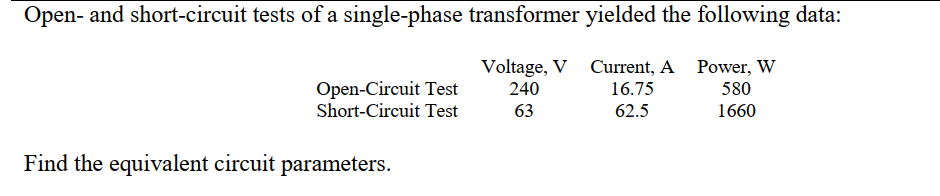 Solved Open- and short-circuit tests of a single-phase | Chegg.com