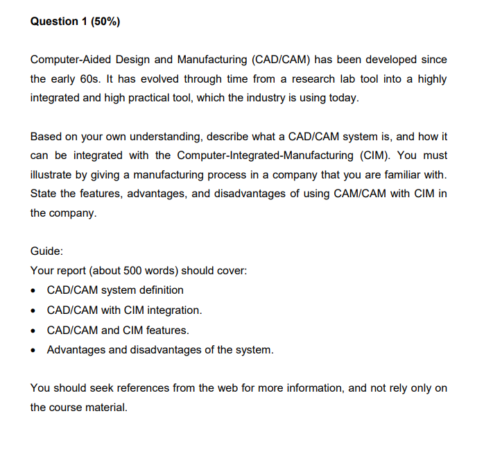 Solved Question 1(50%) Computer-Aided Design and | Chegg.com
