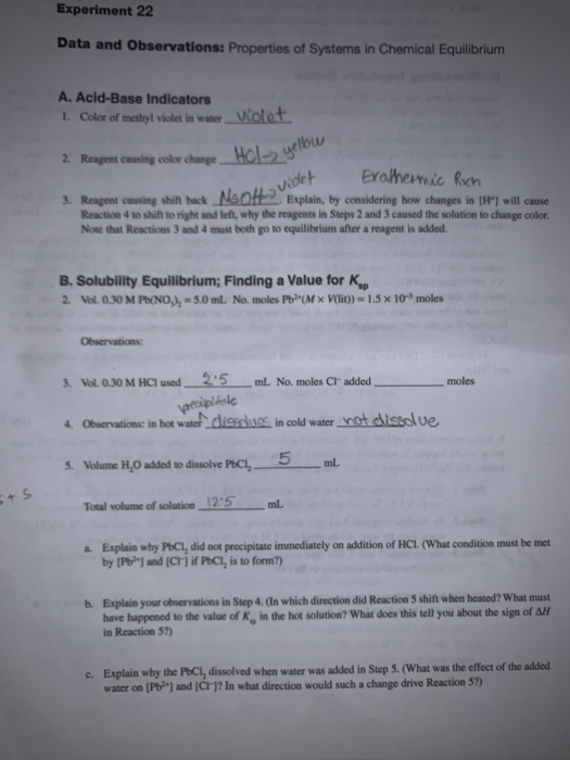 Solved Experiment 22 Data and Observations: Properties of | Chegg.com