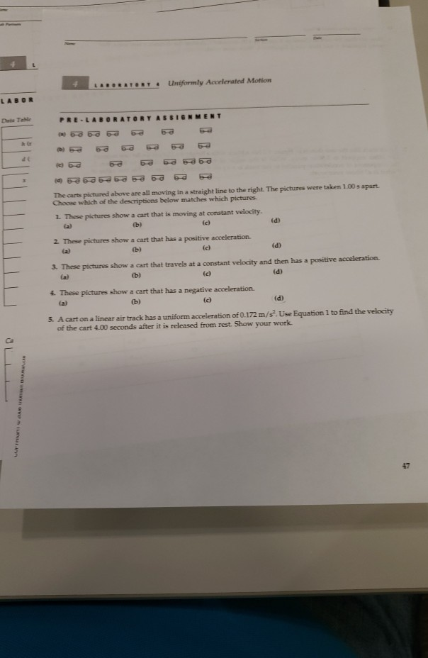 Solved ATIT. Uniformly Accelerated Motion PRE LABORATORY | Chegg.com