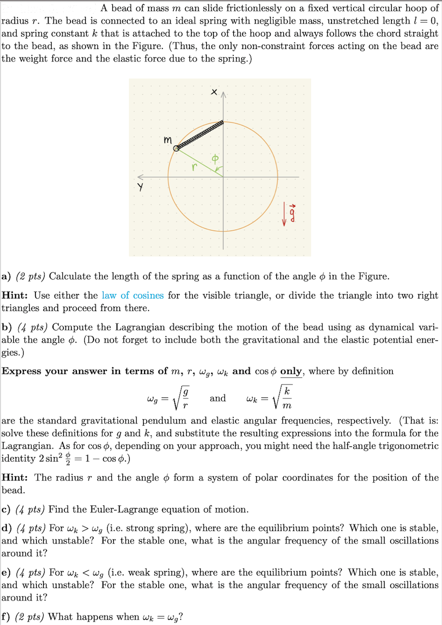Solved A bead of mass m can slide frictionlessly on a fixed | Chegg.com