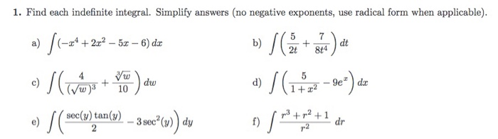 Solved 1. Find each indefinite integral. Simplify answers | Chegg.com