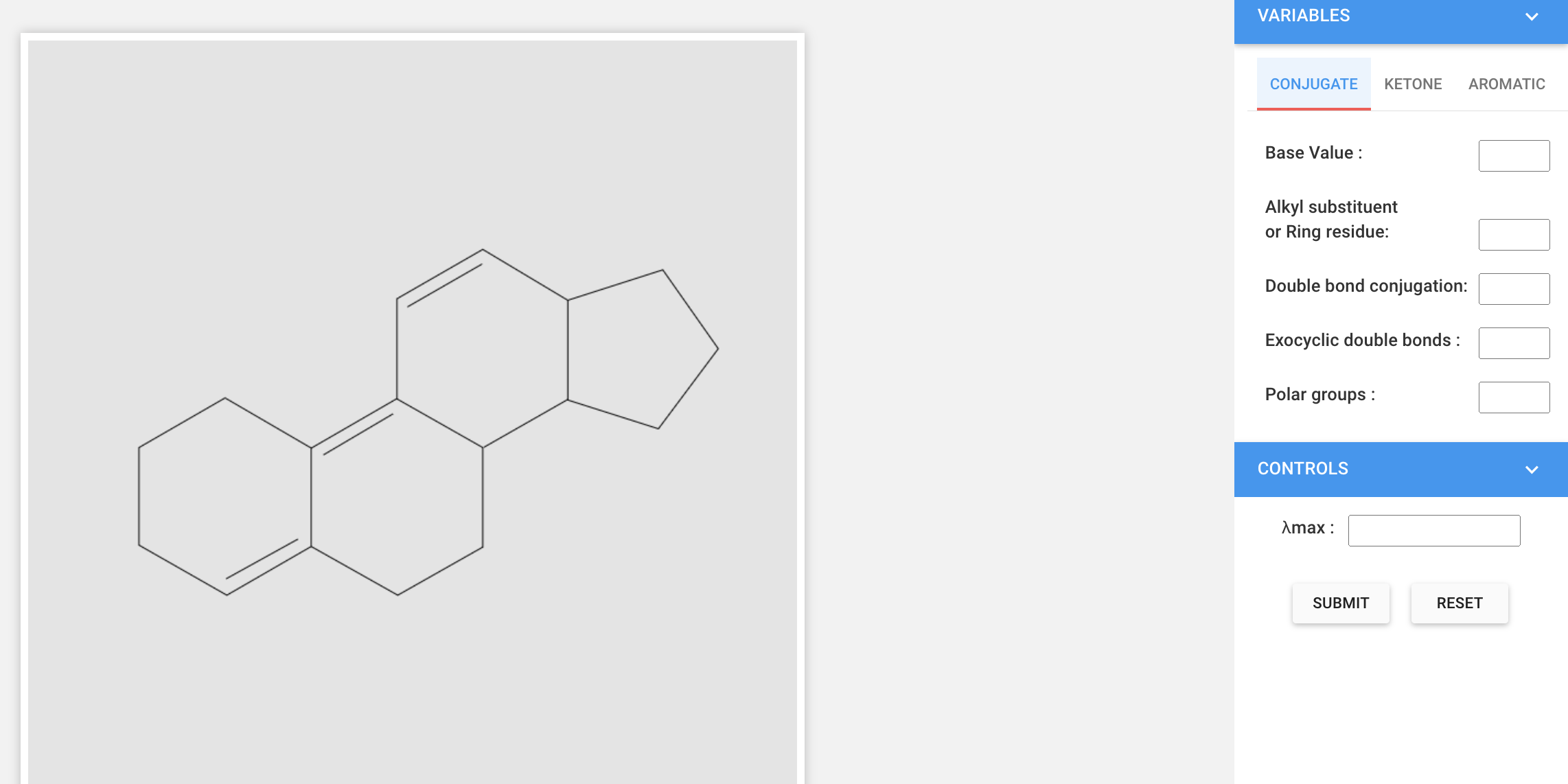 Solved VARIABLES CONJUGATE KETONE AROMATIC Base Value : | Chegg.com