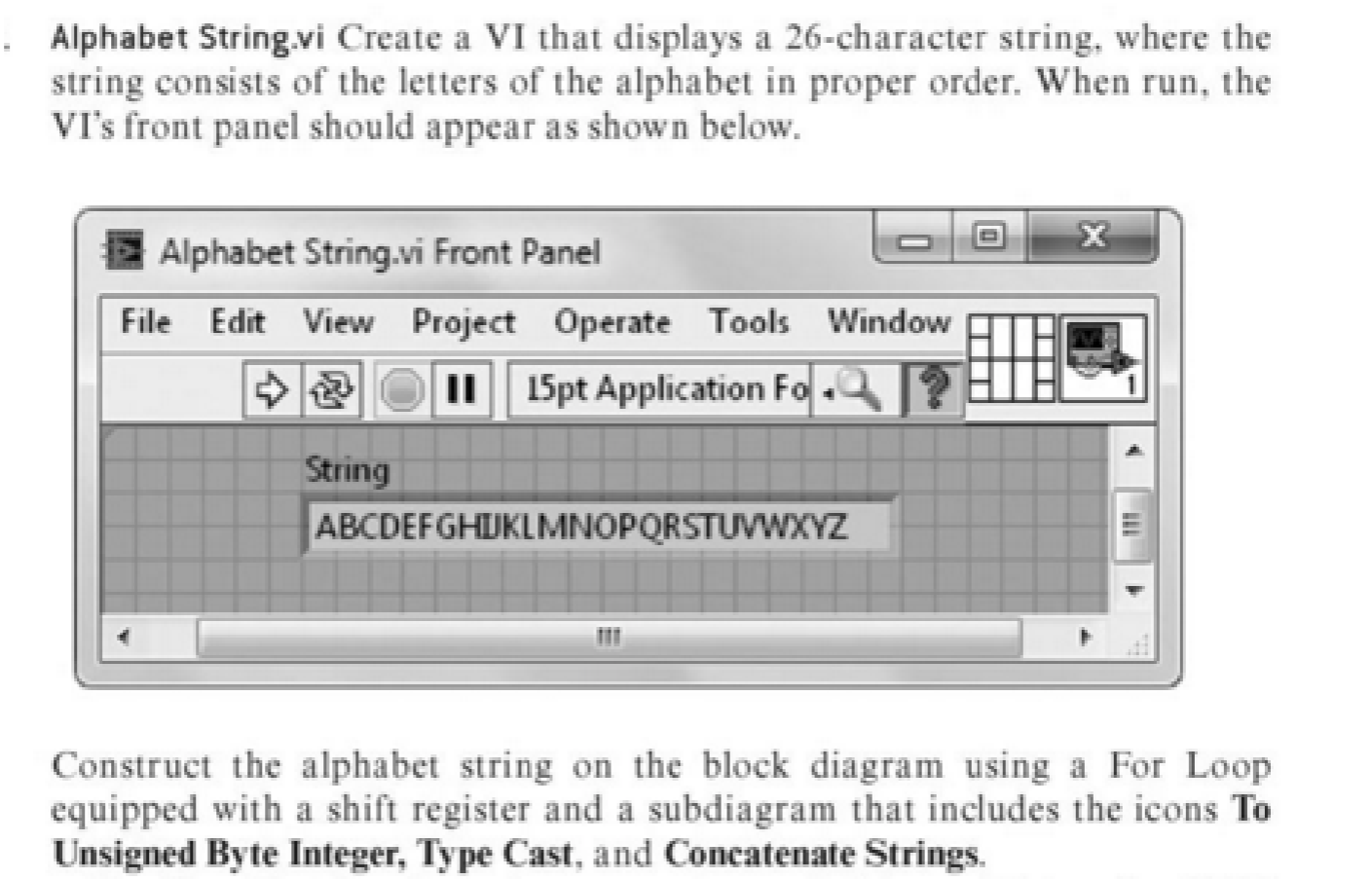 Solved Alphabet String.vi Create a VI that displays a | Chegg.com