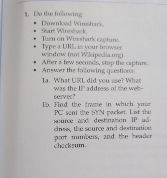 Solved 1. Do the following Download Wireshark Start | Chegg.com