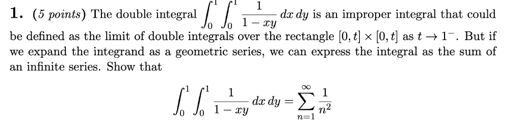 Solved 1. (5 points) The double integral dx dy is an | Chegg.com