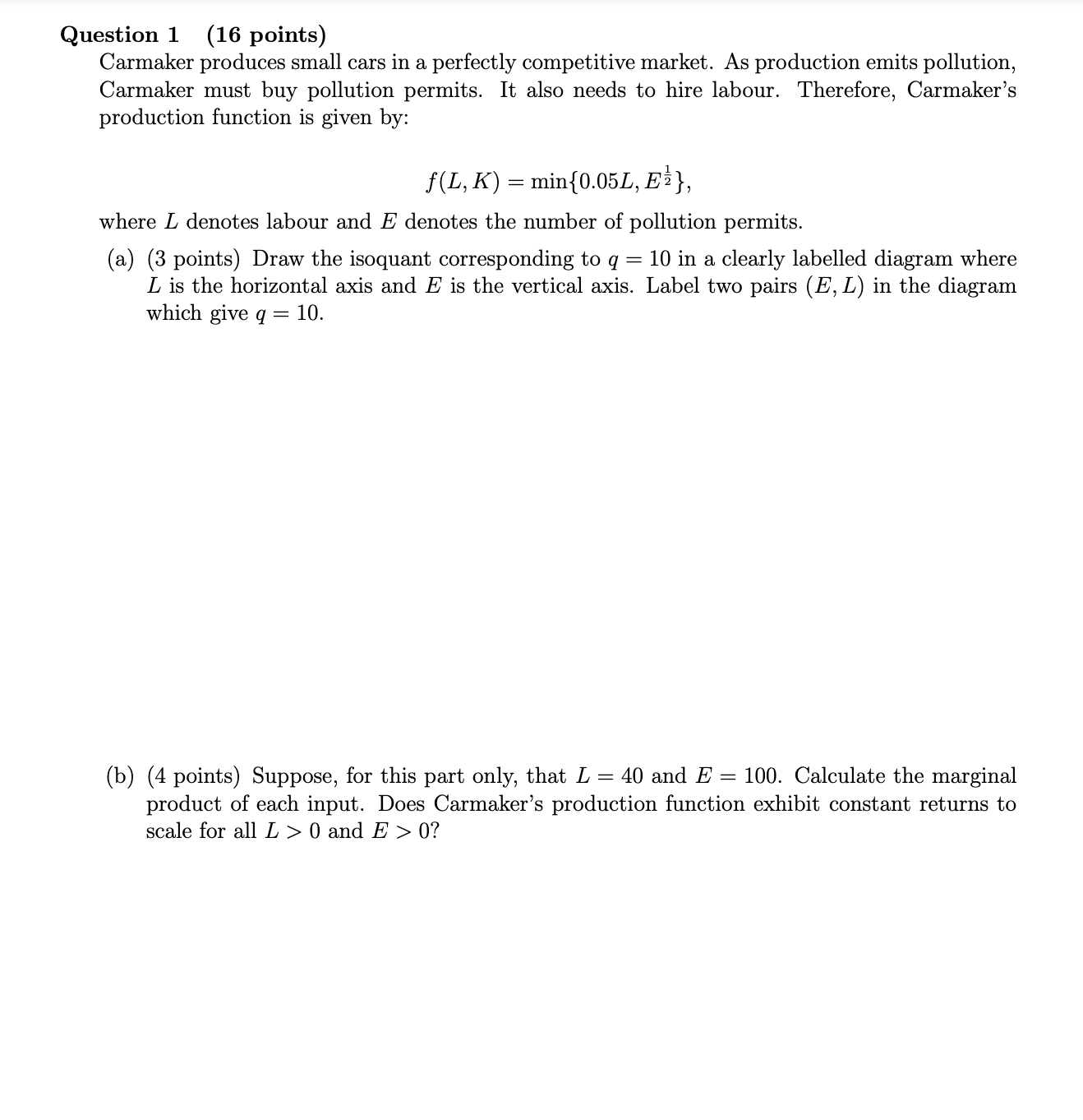 Solved Question 1 (16 points) Carmaker produces small cars | Chegg.com