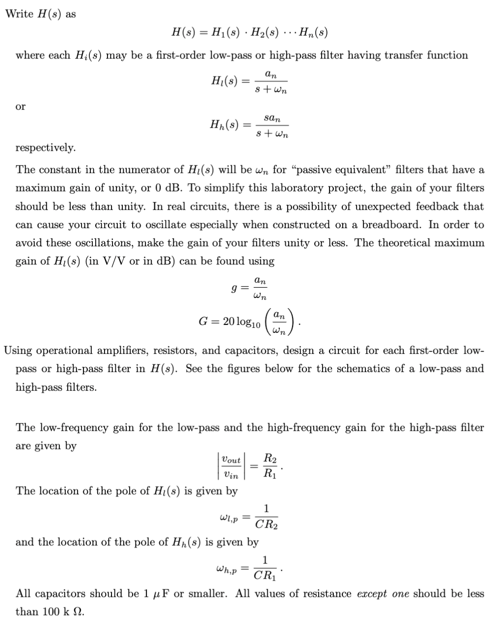 Solved Design an active bandpass filter from the following | Chegg.com