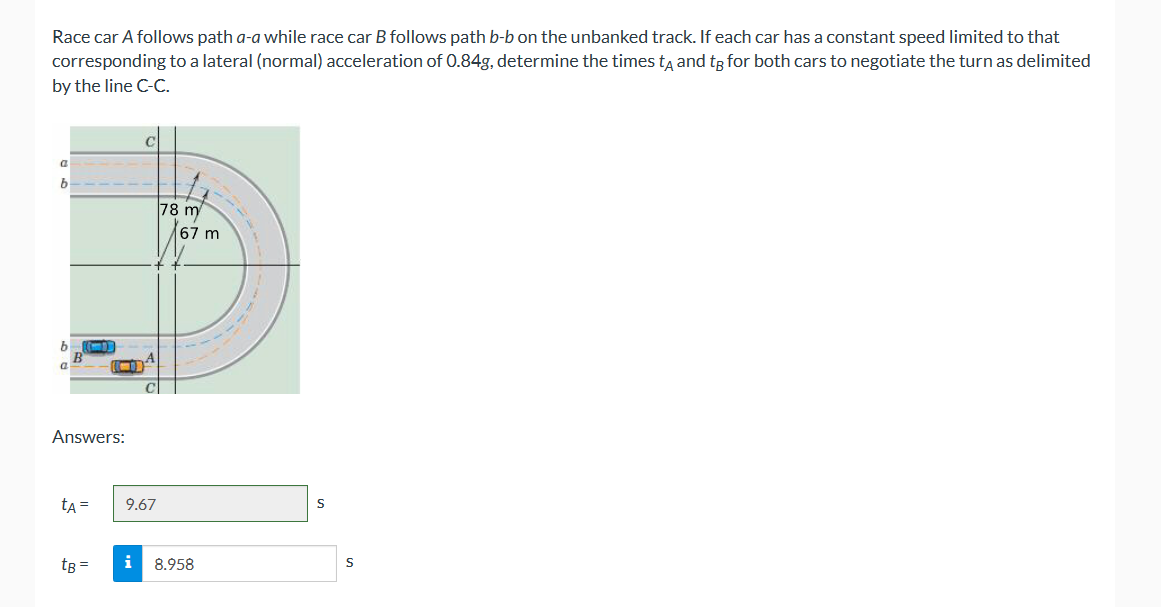 [Solved]: Race carA follows path a - a while race car B fol