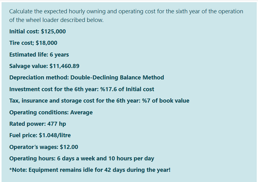 Solved Calculate the expected hourly owning and operating | Chegg.com