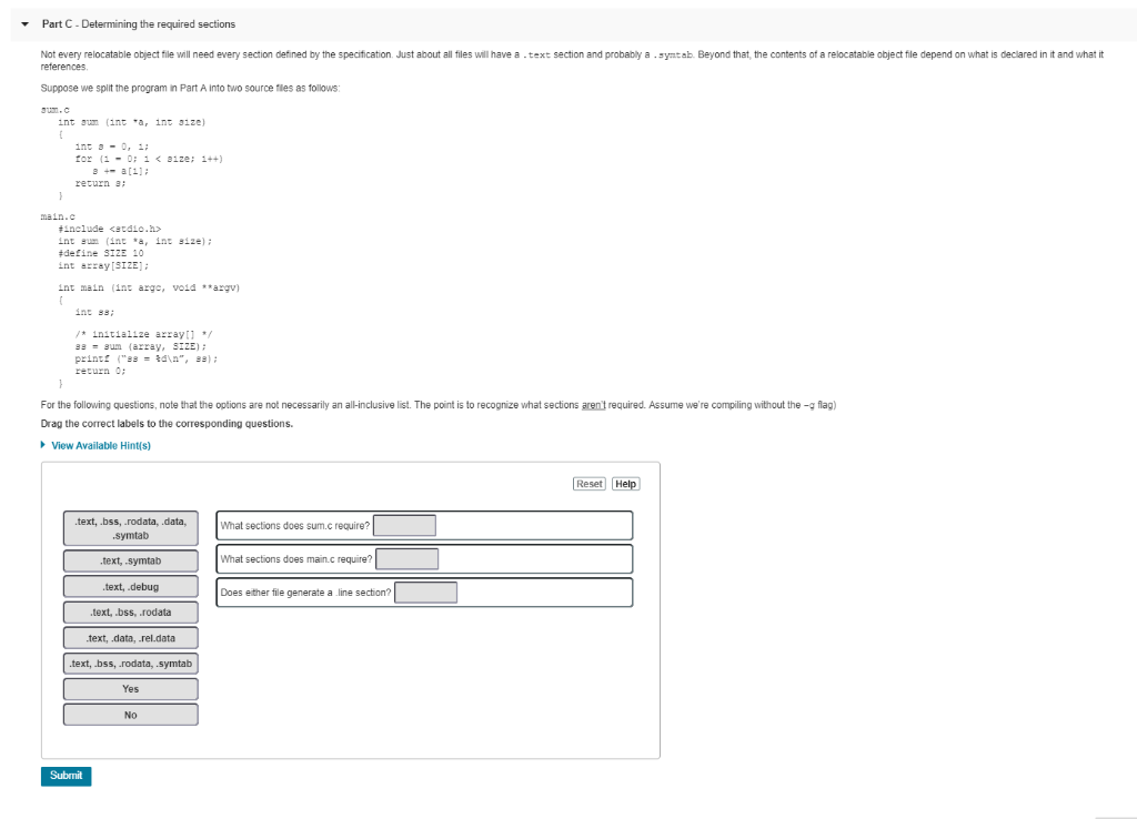 Part A Identifying the sections in an ELF file This | Chegg.com
