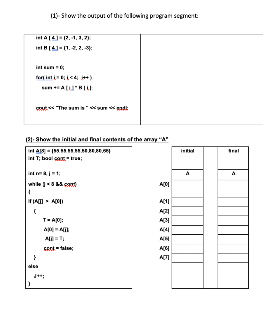 Solved (1)- Show the output of the following program | Chegg.com