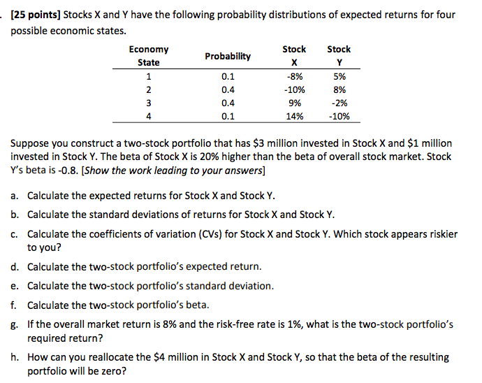 Solved [25 points] Stocks X and Y have the following | Chegg.com