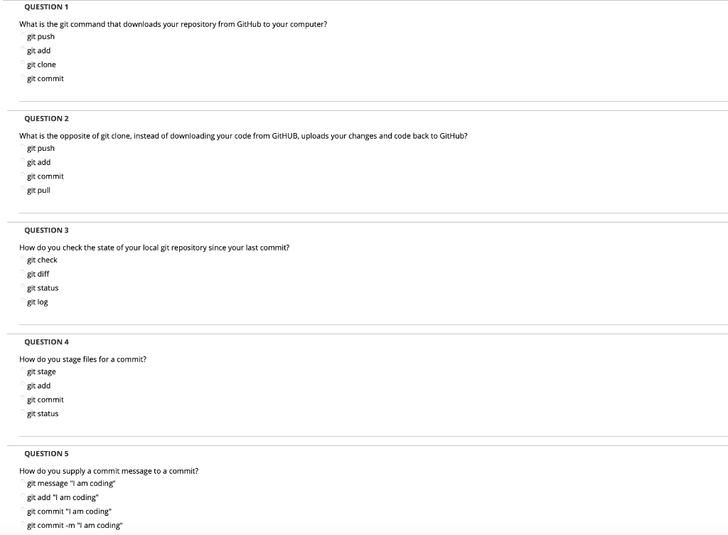 Solved QUESTION 1 What is the git command that downloads | Chegg.com