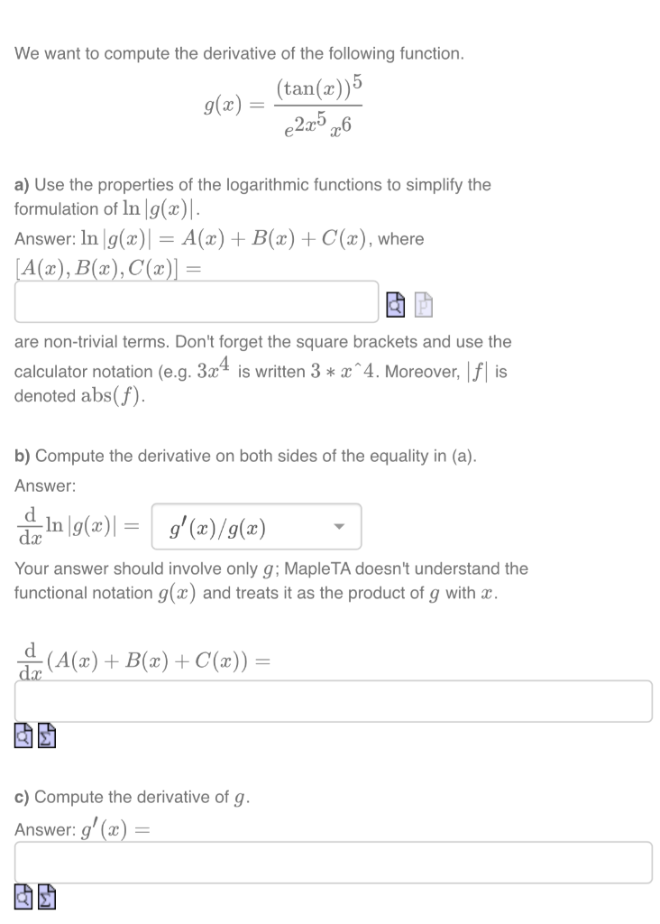 Solved We want to compute the derivative of the following | Chegg.com