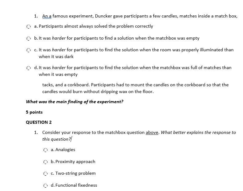 Solved 1. An a famous experiment, Duncker gave participants | Chegg.com